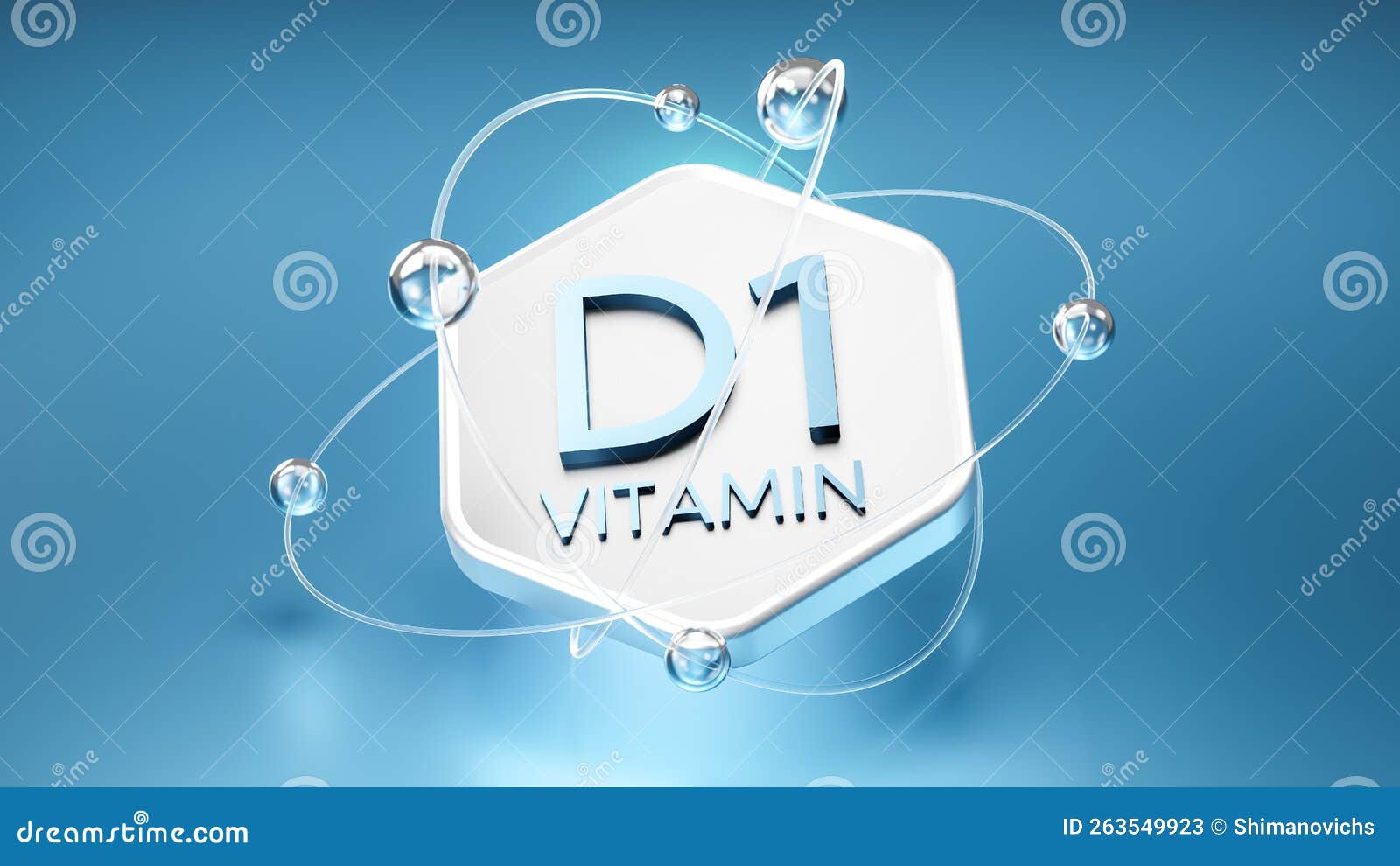 Vitamin D1 Symbol on a Hexagon with Orbits, Floating Atoms and ...
