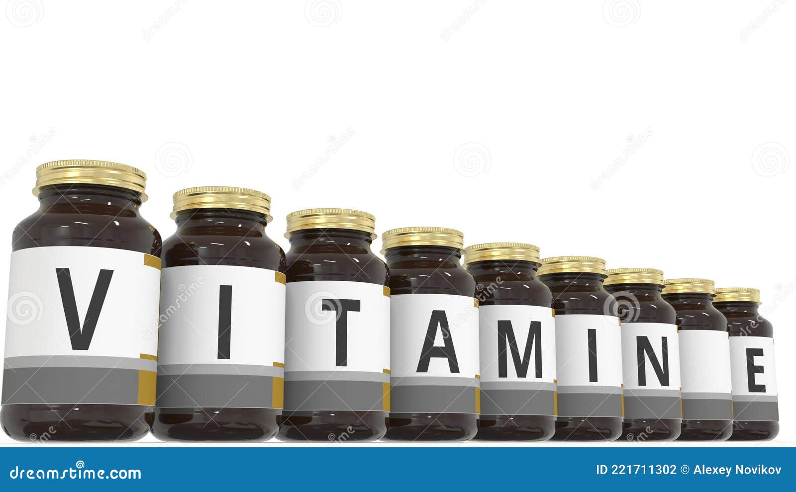 VITAMIN E Text on Medical Bottles. 3d Rendering Stock Illustration ...