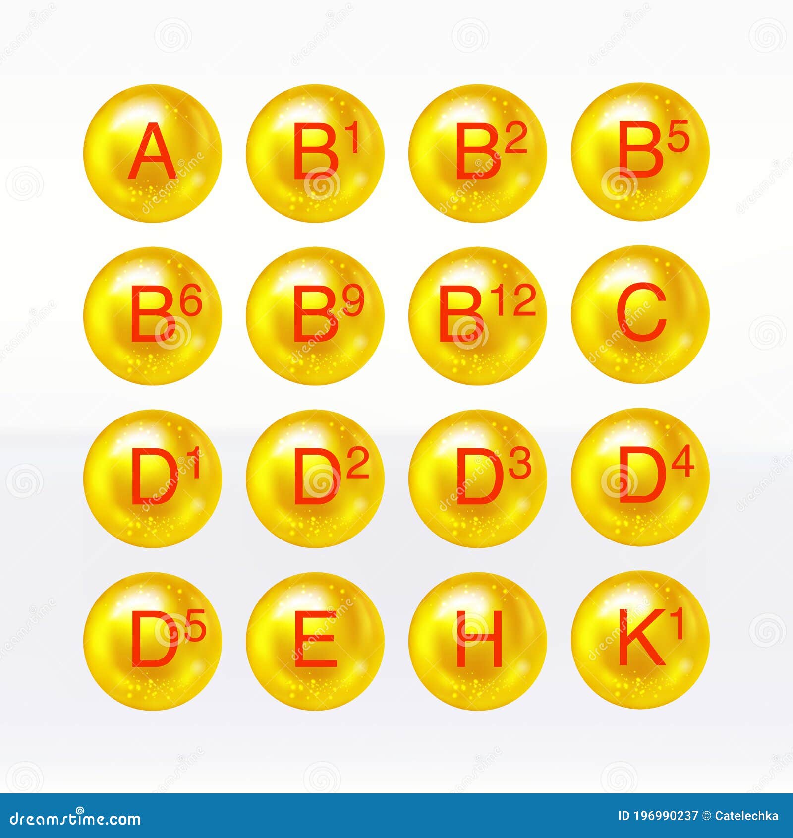 Vitamin Icon Collection with Golden Balls. Stock Vector - Illustration ...