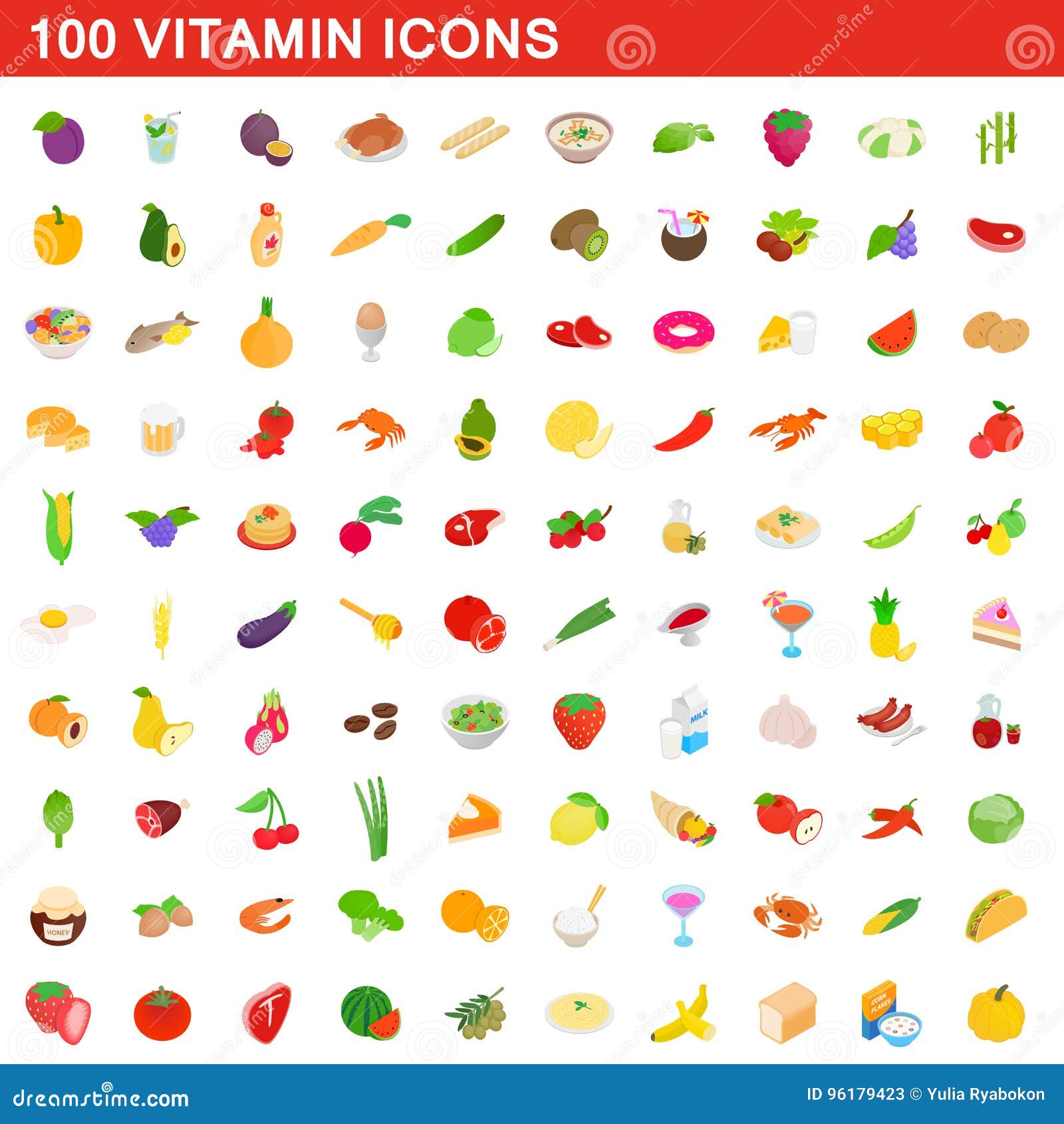100 Vitamin Icons Set, Isometric 3d Style Stock Vector - Illustration ...