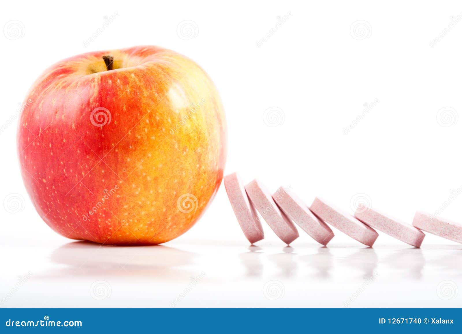 Vitamin Pills Dominoes, Stopped by Apple Stock Photo - Image of natural ...
