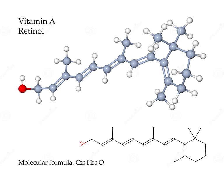 Vitamin a Retinol - 3d Illustration of Molecular Structure Stock ...