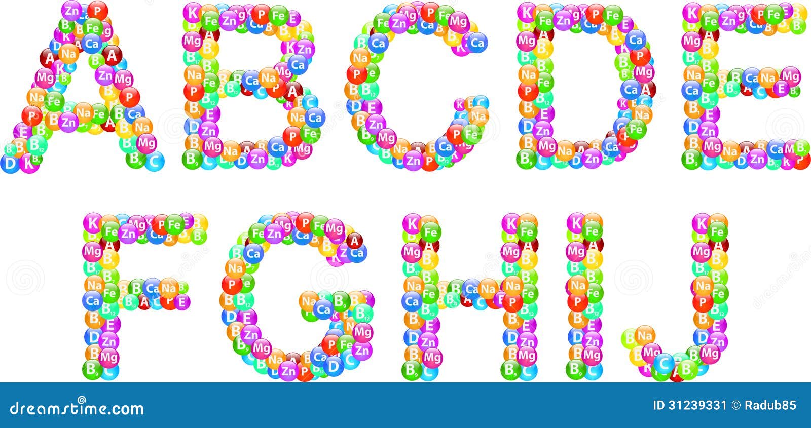 Vitamins Alphabet Set stock vector. Illustration of healthy - 31239331