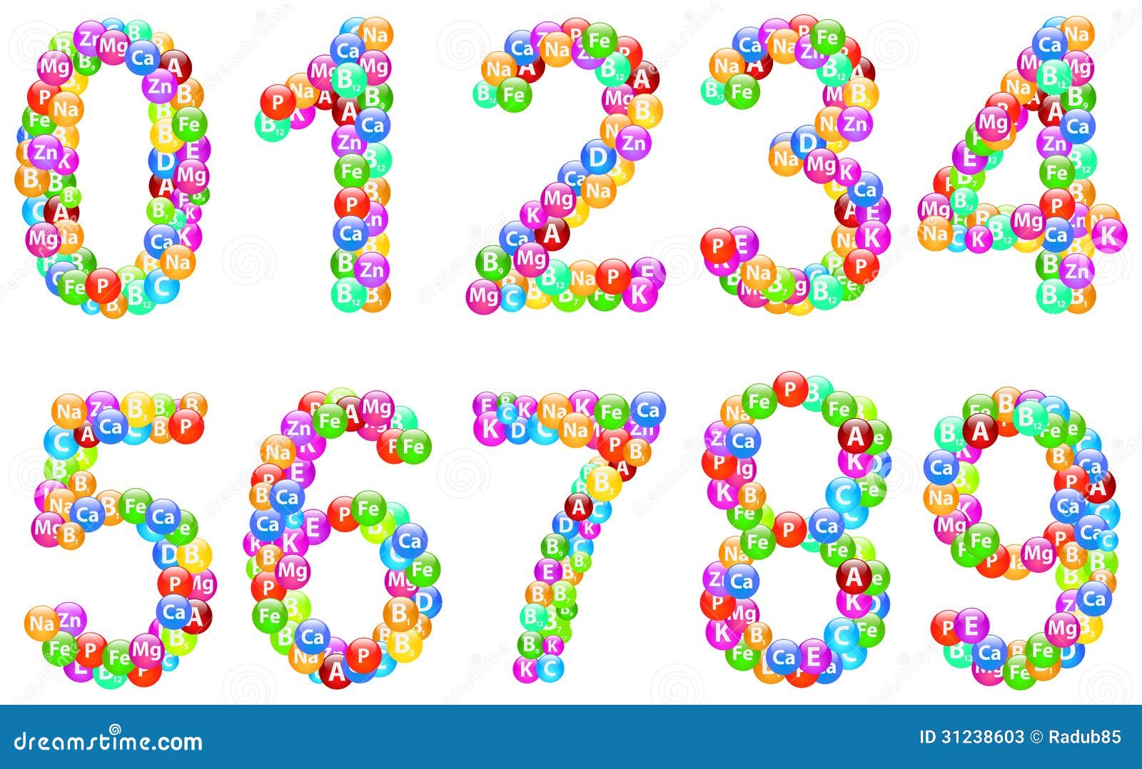 Vitamins Numbers Set stock vector. Illustration of element - 31238603