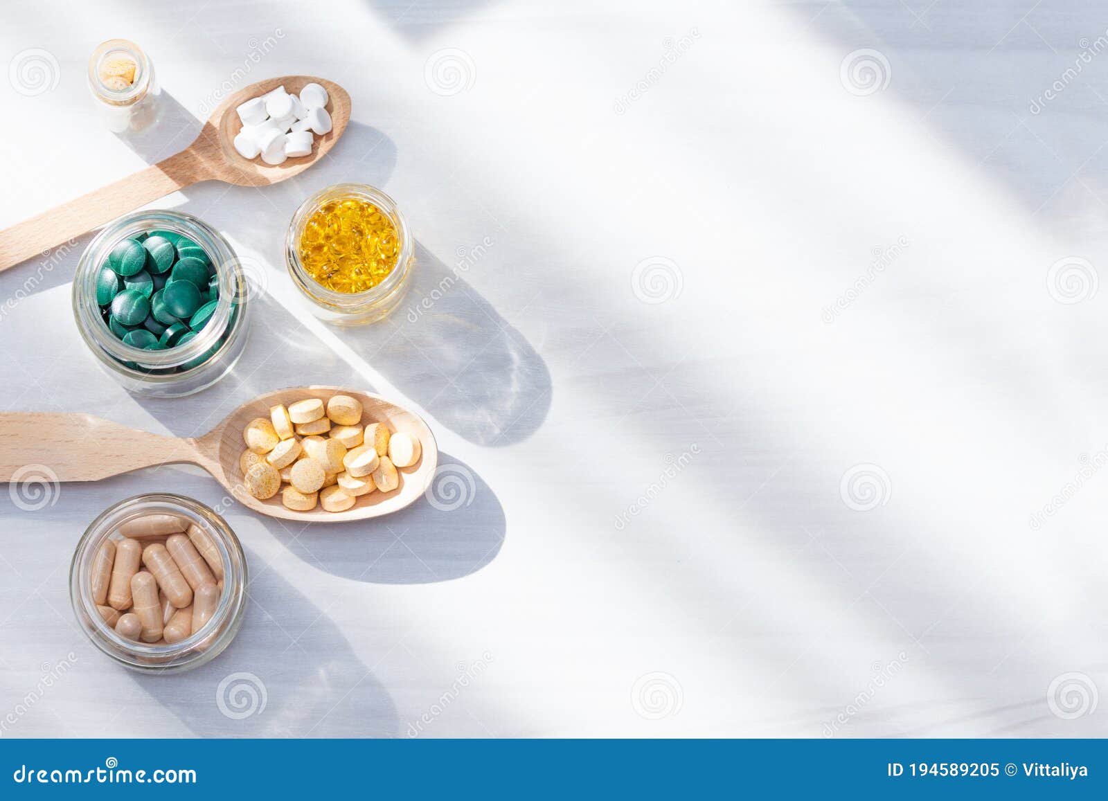 Vitamins, Supplements, Healthy Life Concept. Flat Lay, Copy Space Stock ...