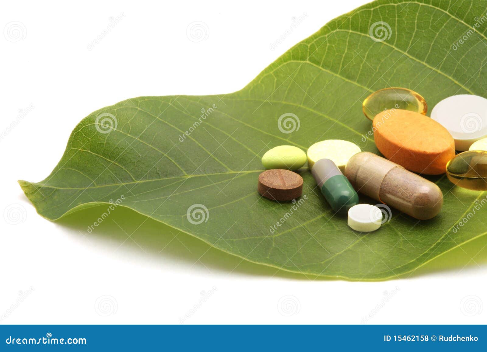 Vitamins, Tablets and Pills on Leaf Stock Photo - Image of dosage ...