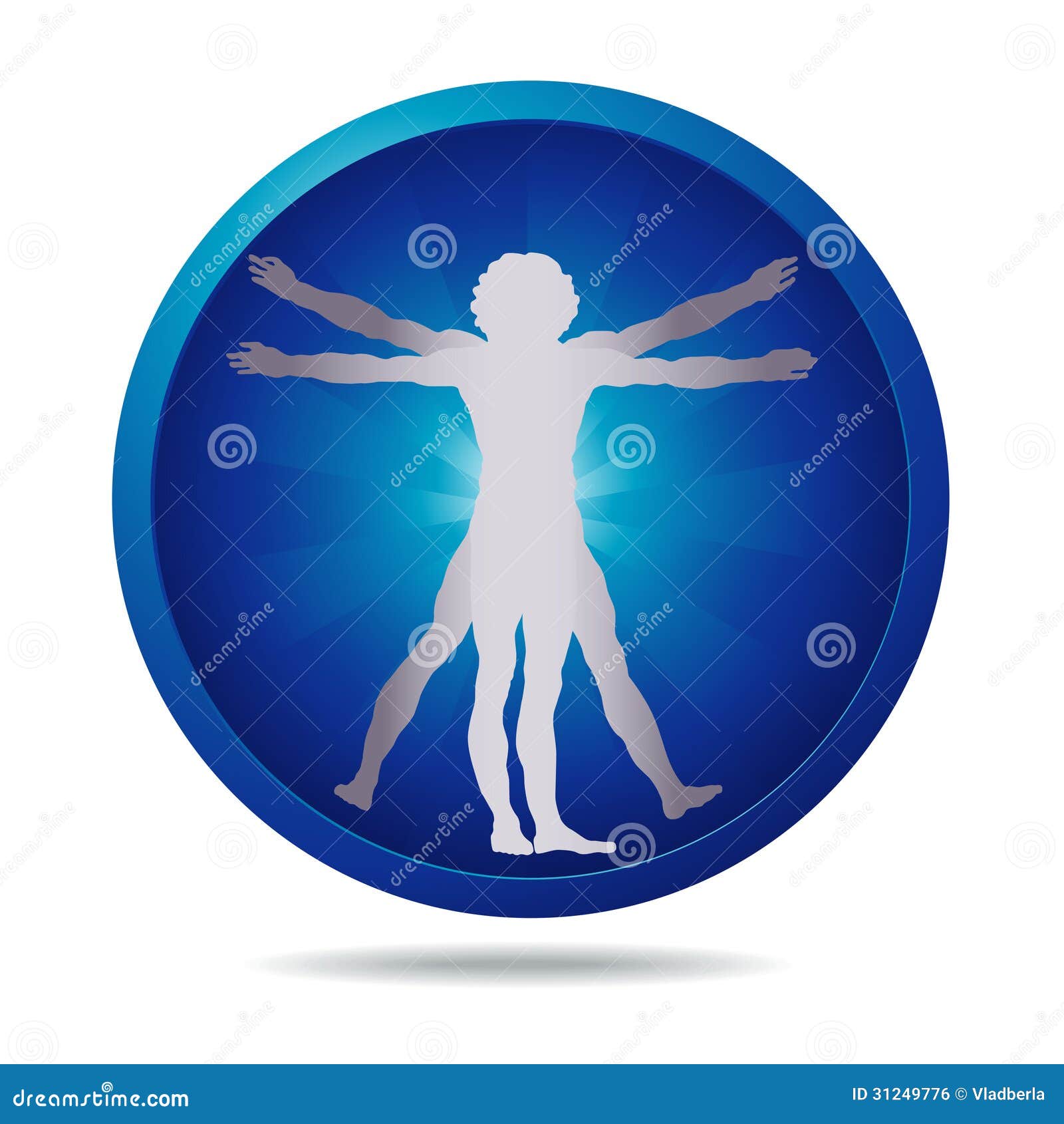 Blue Vitruvian Man By Leonardo Da Vinci Icon Isolated On Blue ...