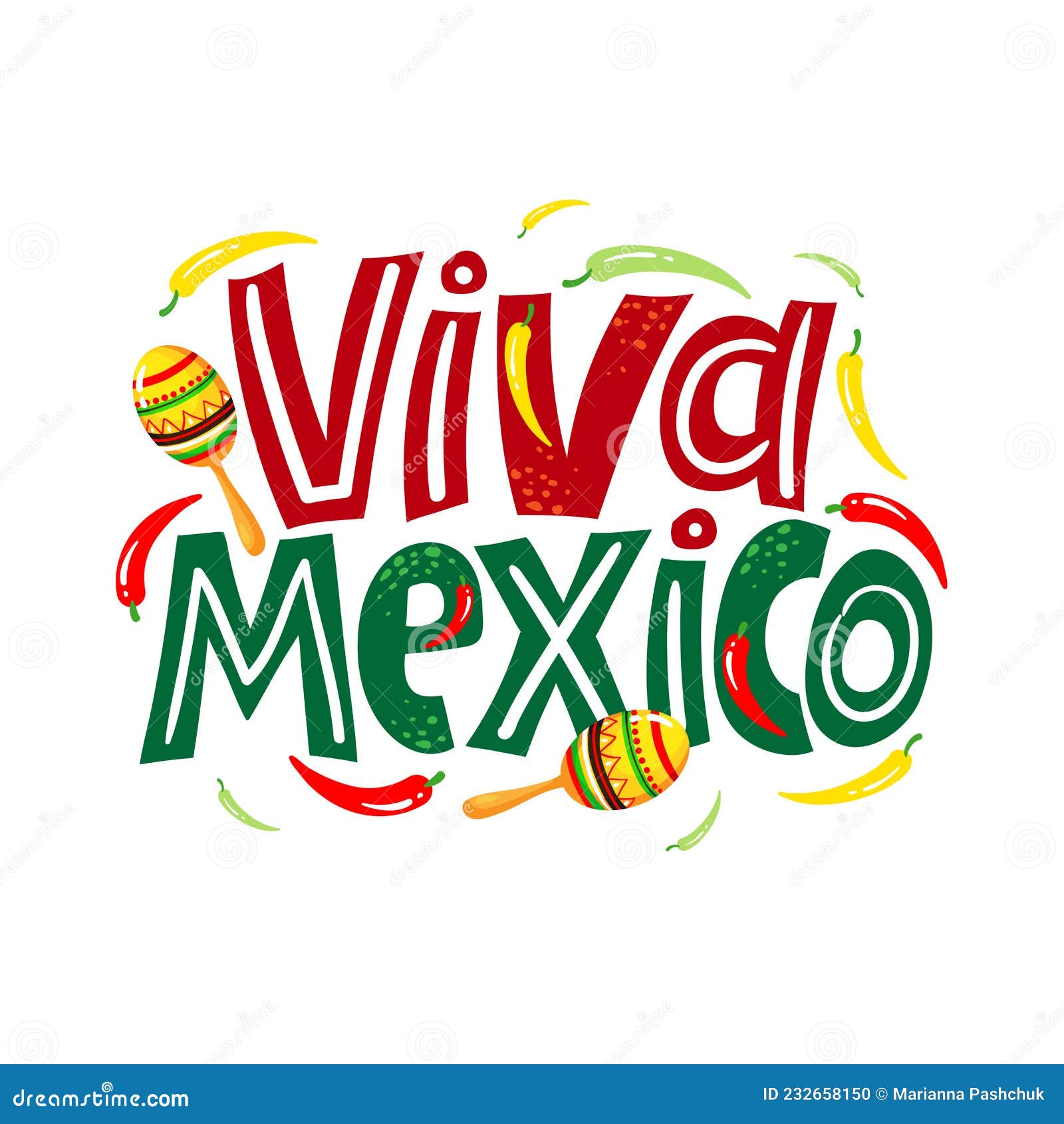Viva Mexico Lettering on White, Vector Illustration EPS10 Stock Vector ...