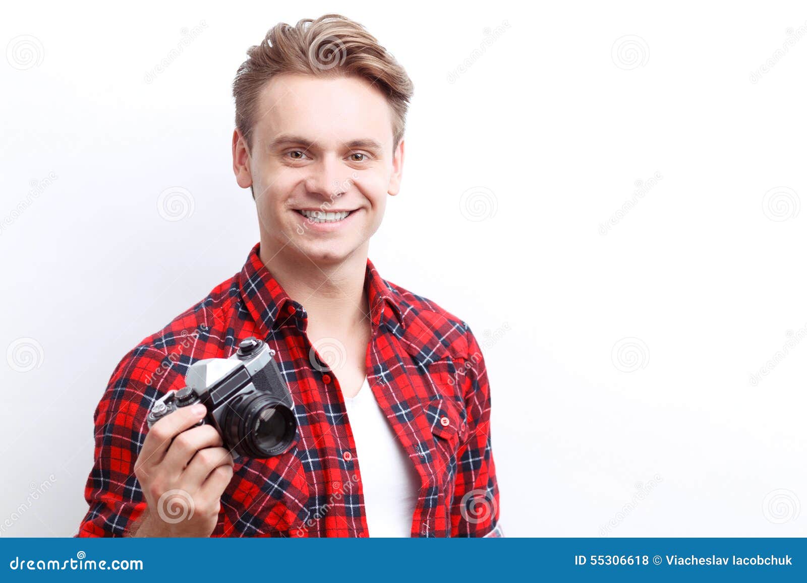 Vivacious Guy Holding Camera Stock Photo - Image of delight, friendly ...