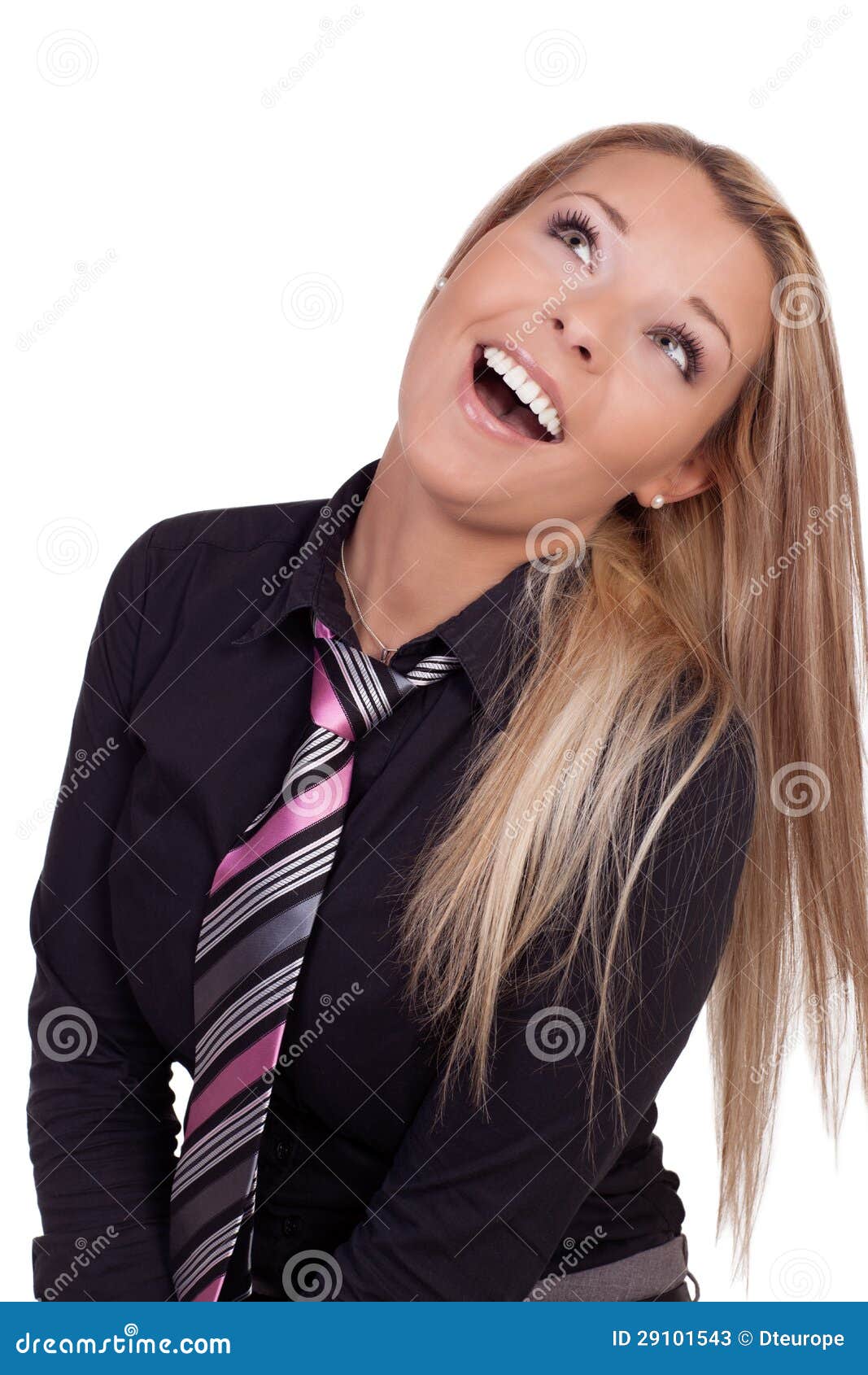 Vivacious Woman Laughing and Looking Up Stock Image - Image of smiling ...