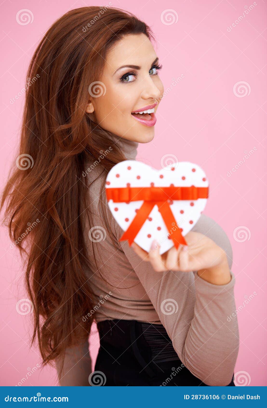 Vivacious Woman with Valentine Gift Stock Photo - Image of celebration ...