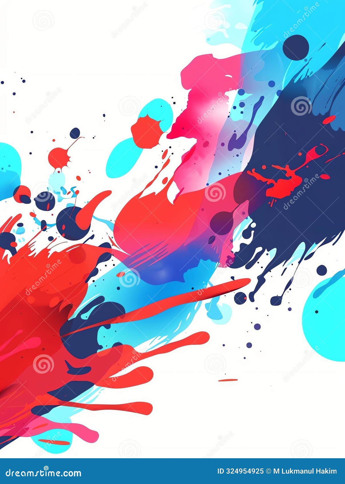 Vivid Abstract Paint Splatter Background. Blue, Red and Cyan Stock ...