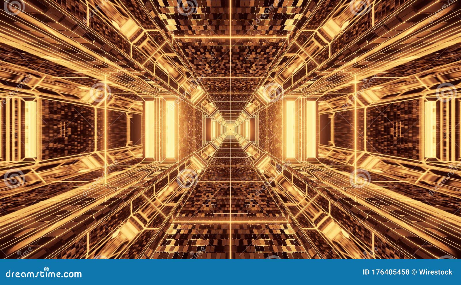 Vivid Abstract Psychedelic Corridor Pattern for Background with Gold ...