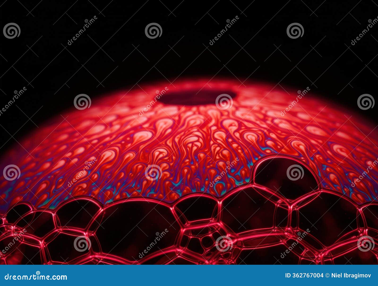 Vivid Abstract Red Soap Bubbles with Liquid Patterns on Black ...