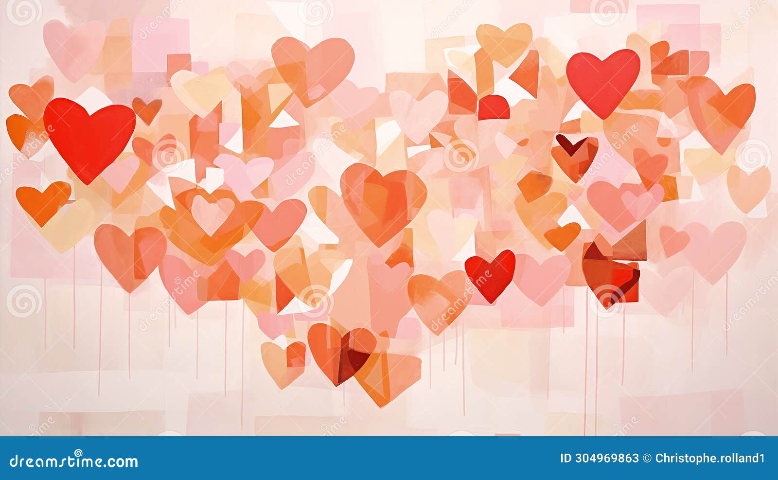 A Vivid Array of Hand-painted Hearts in Shades of Red and Pink on a ...