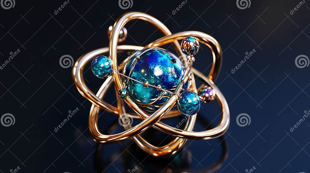 Vivid Atom Model with Orbiting Electrons Showcasing Atomic Structure and Quantum Physics ...
