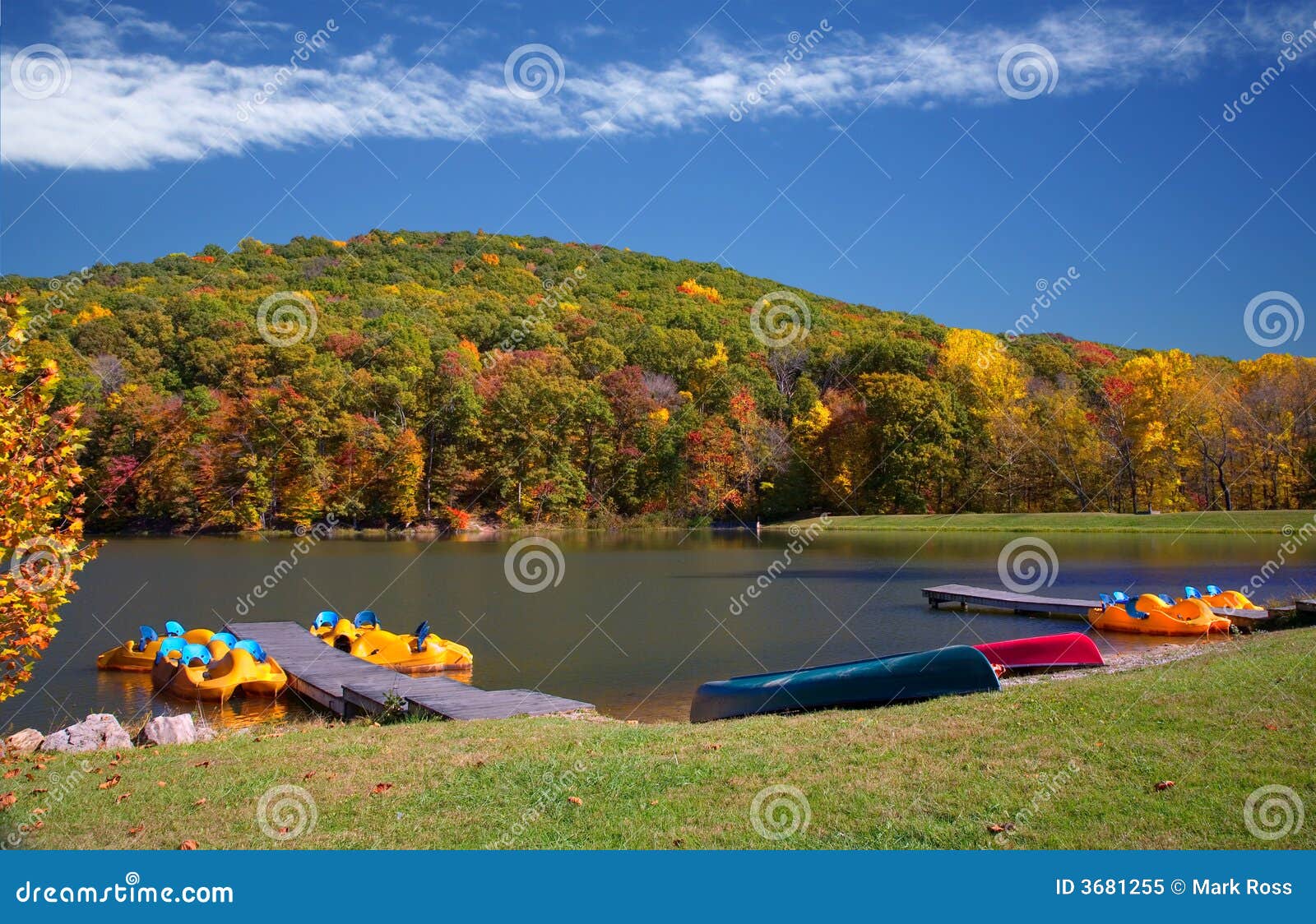 Vivid Autumn Lake Boating Scene Stock Image - Image of cloud, orange ...