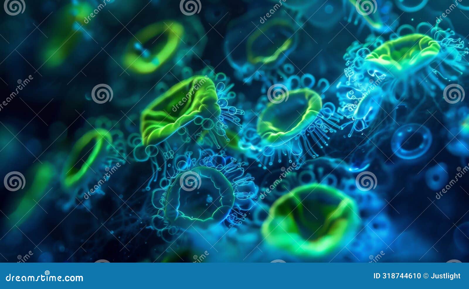 A Vivid Blue and Green Image of a Glowing Bioluminescent Protozoa Creating a Mesmerizing Sight ...
