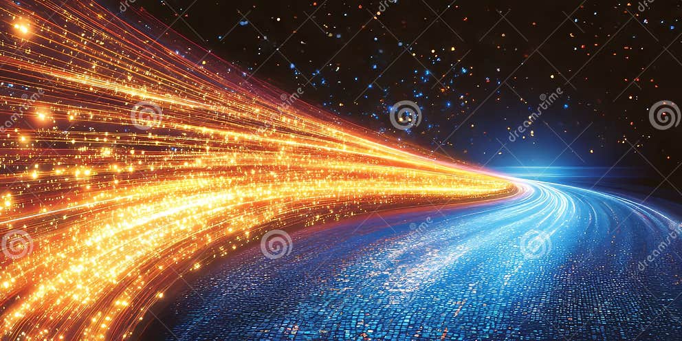 Vivid Blue and Orange Data Stream Flowing through Time and Space ...