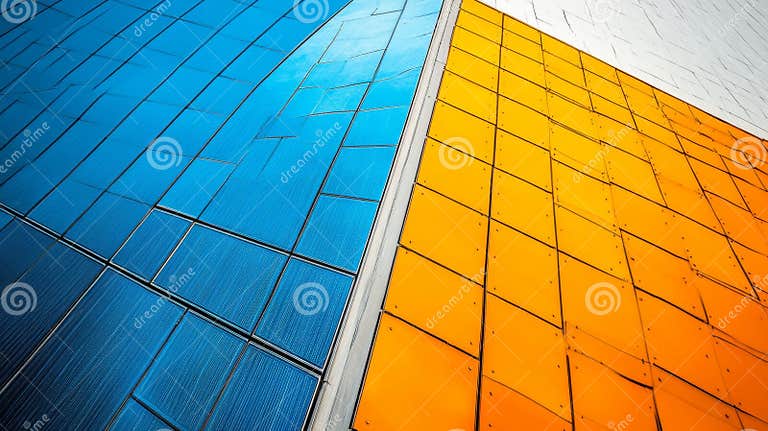 Vivid Blue and Orange Solar Panel Pattern a Striking Architectural ...