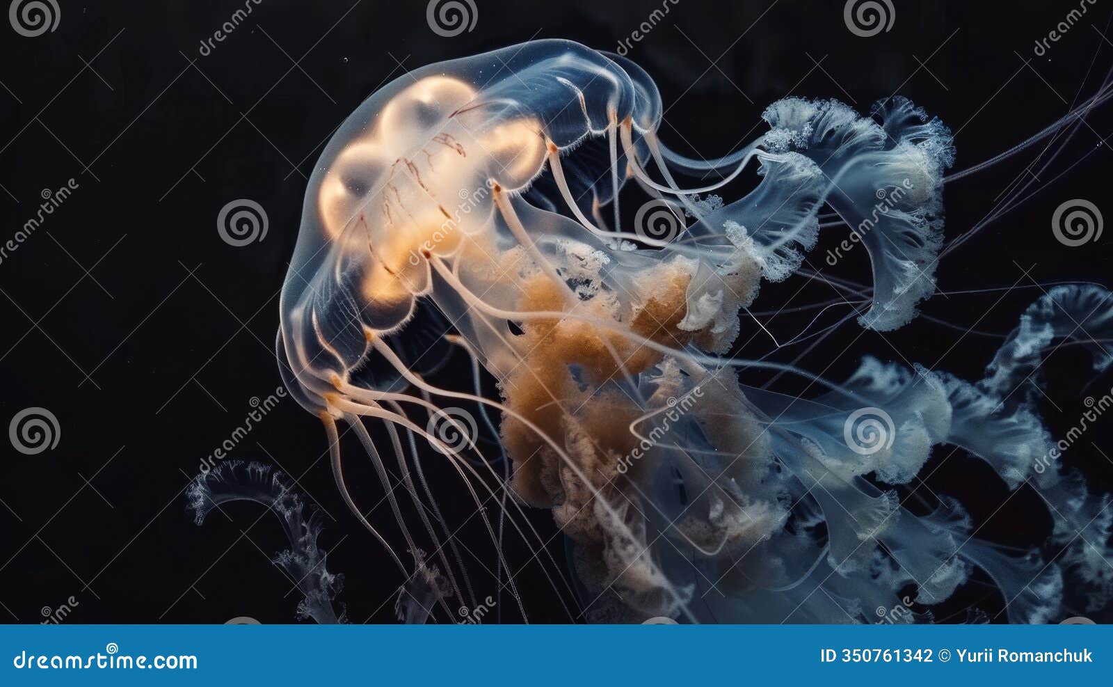Vivid Box Jellyfish Glowing Against a Deep Black Backdrop, Showcasing ...