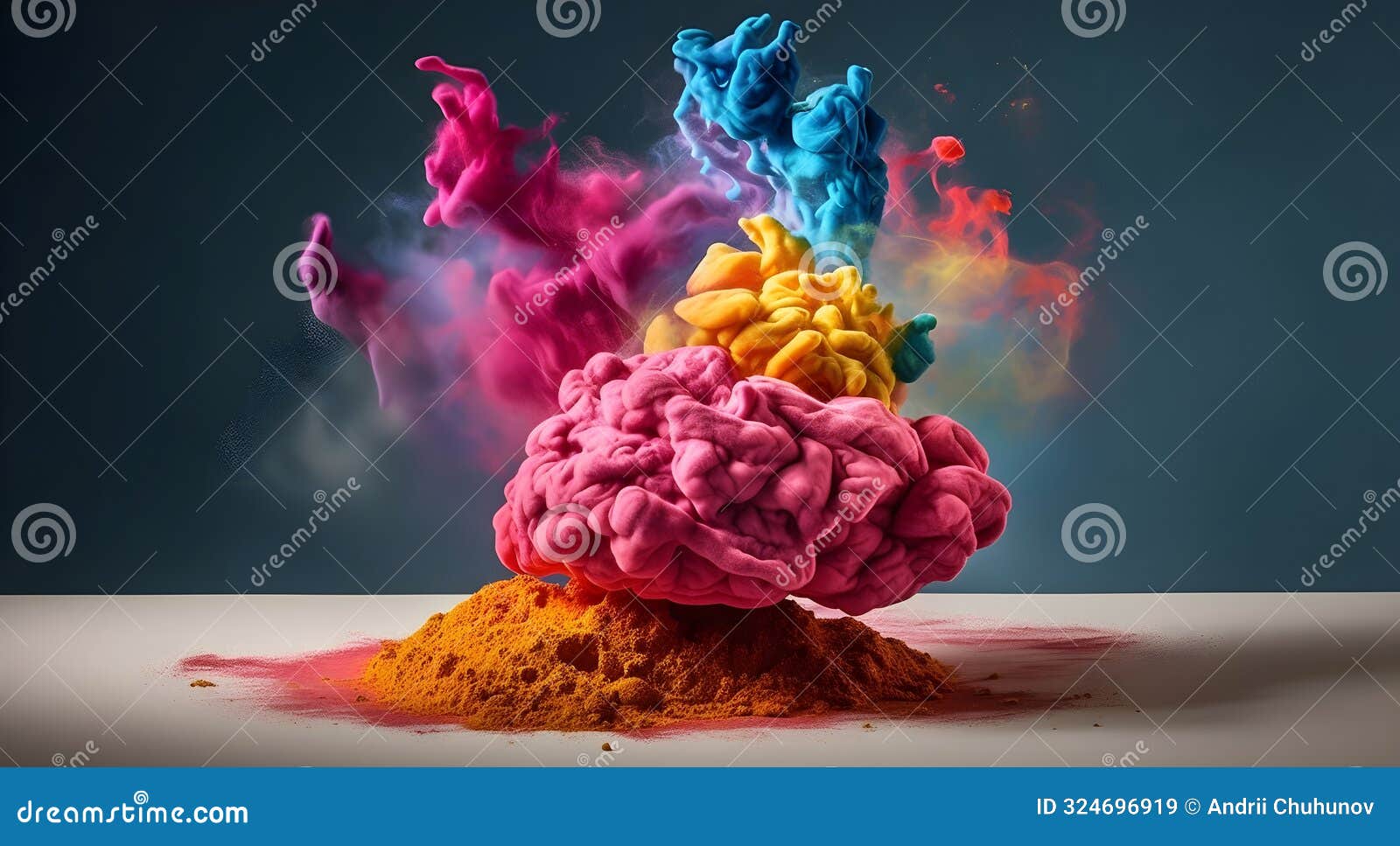 Vivid Brain Sculpture Emerges with Bold Colors Stock Illustration ...