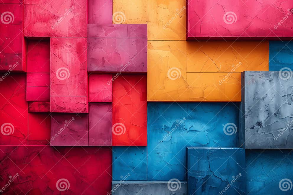 Vivid Color Blocks in Patchwork Wall Pattern Stock Photo - Image of ...