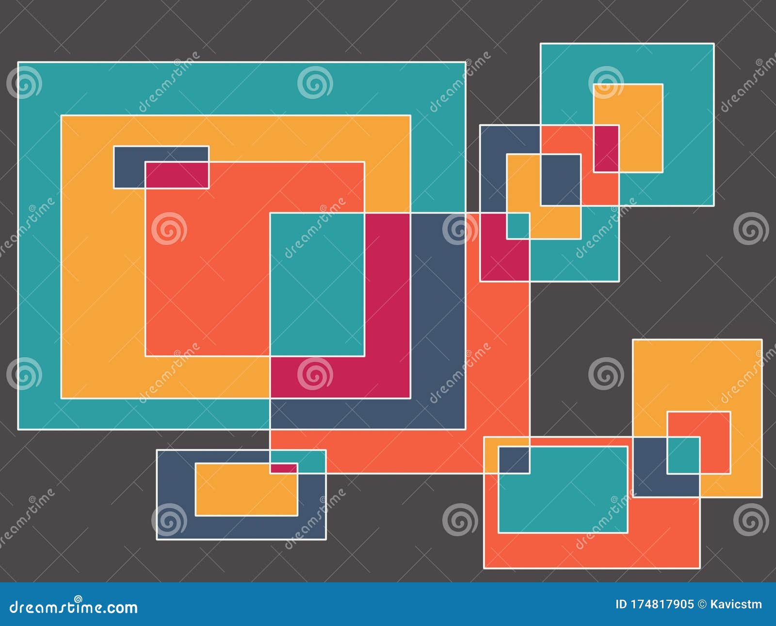 Vivid Color Squares Overlap on Black Background Stock Illustration ...