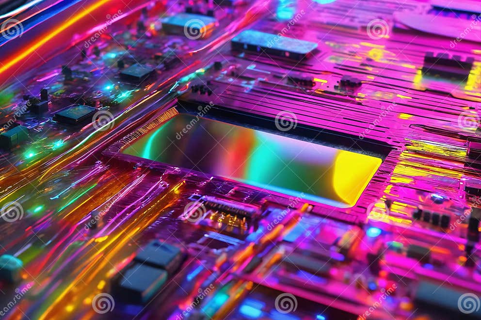 Vivid Colorful Circuit Board with Chips Stock Illustration ...