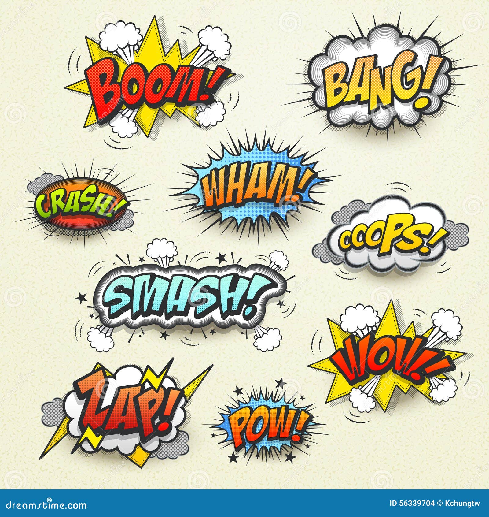Vivid Colorful Comic Sound Effects Set Stock Illustration ...