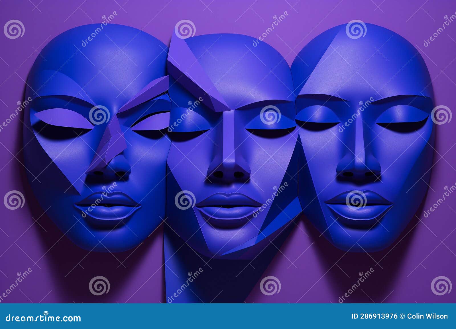 Vivid, Colorful Three Abstract Faces, Blue, Bold Stock Illustration ...