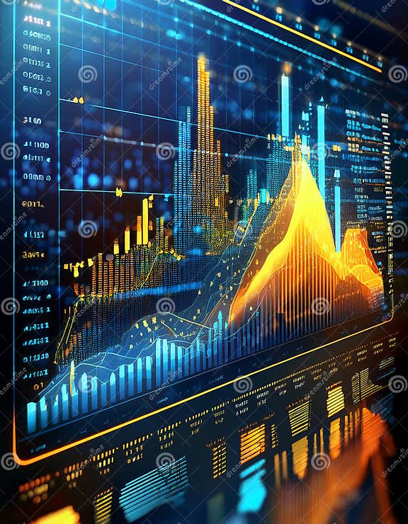 Vivid 3D Graph with Rising Bars and Data Points on a Digital Interface ...