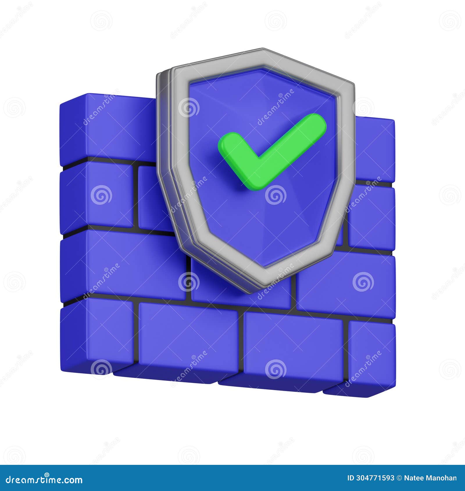 Verified Security Shield on Firewall 3D Icon Stock Illustration ...