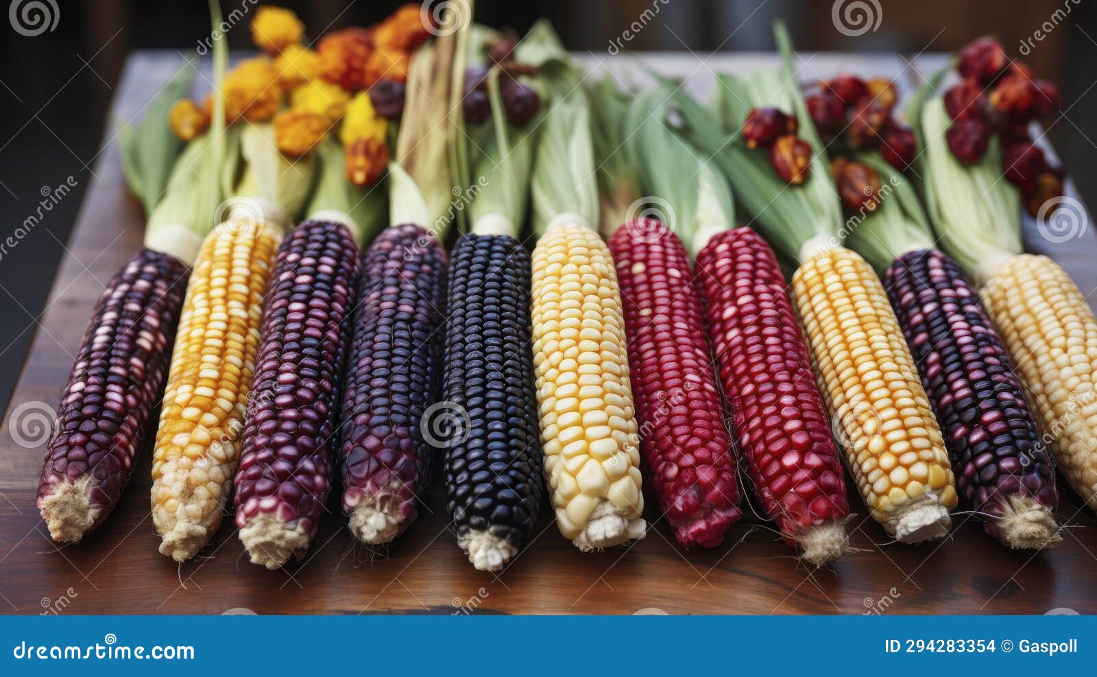A Vivid Display of Indian Corn on an Antique Tableau. Generative AI ...