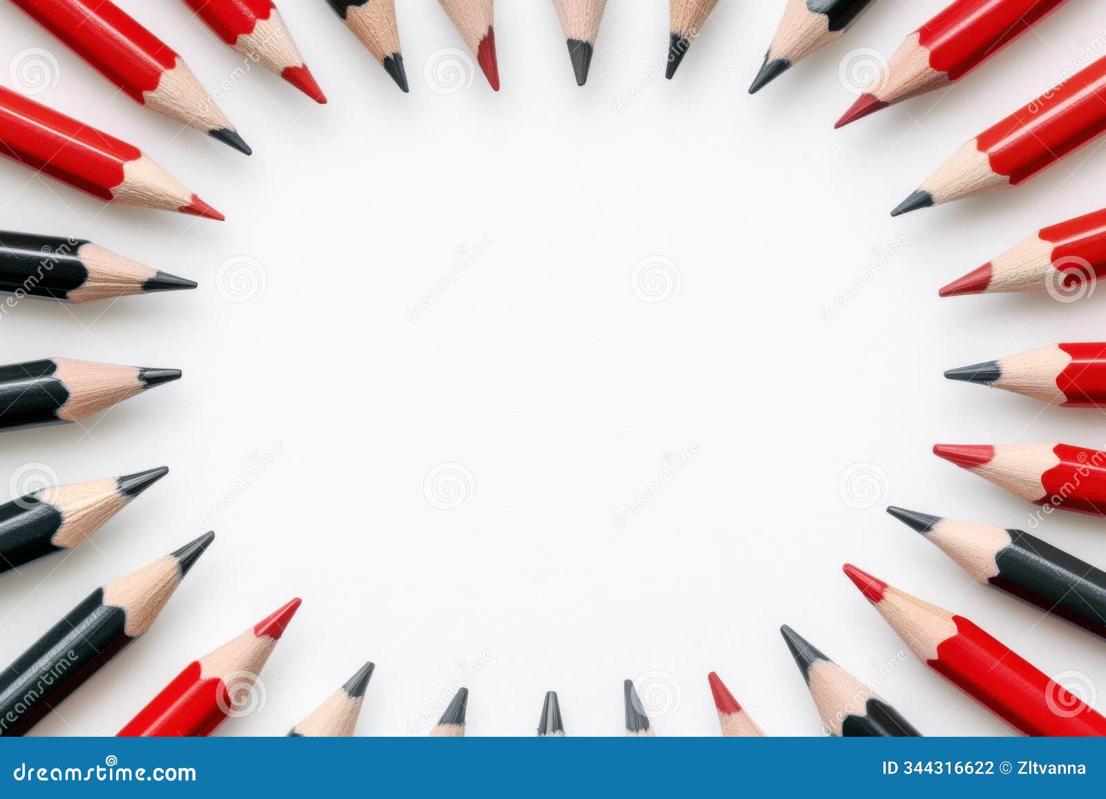 Colorful Arrangement of Red and Black Pencils Creating a Border on a ...
