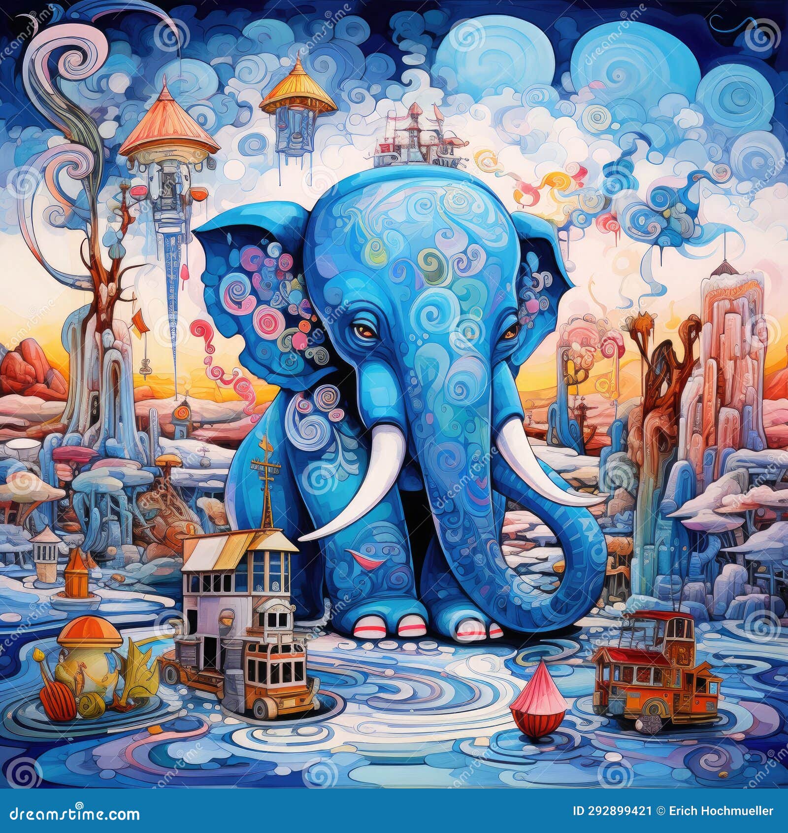 Vivid Dream Elephant in Blue: a Burst of Color and Creativity Stock ...