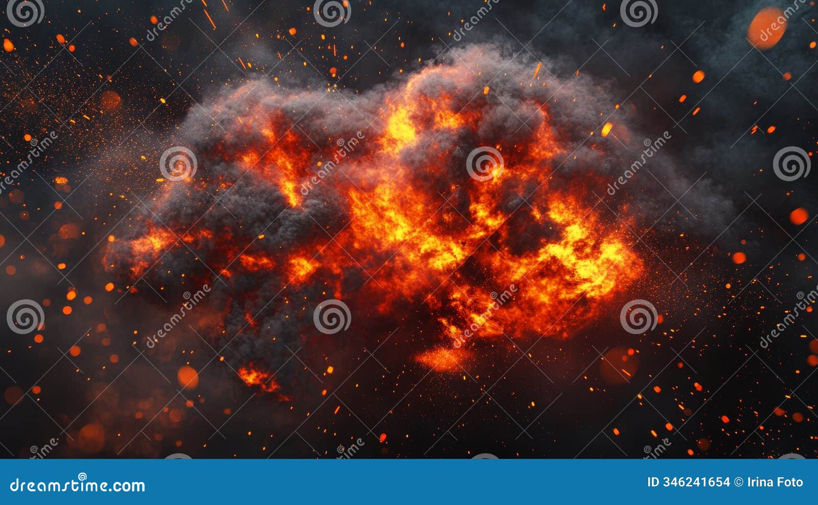 Vivid Explosion with Intense Flames and Sparks on Transparent ...