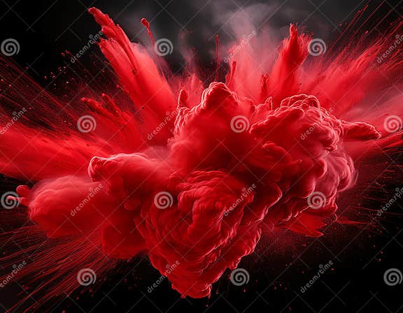 Dramatic Explosion with Red Smoke Contrasting Against a Black ...