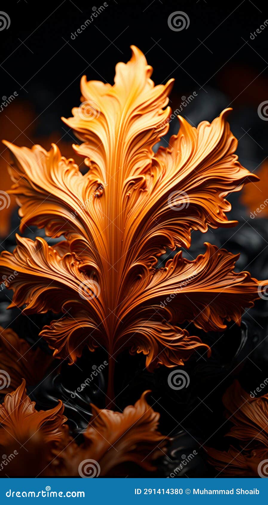 Vivid Fall Leaf Motif Emerges on a Backdrop of Velvety Darkness Stock ...