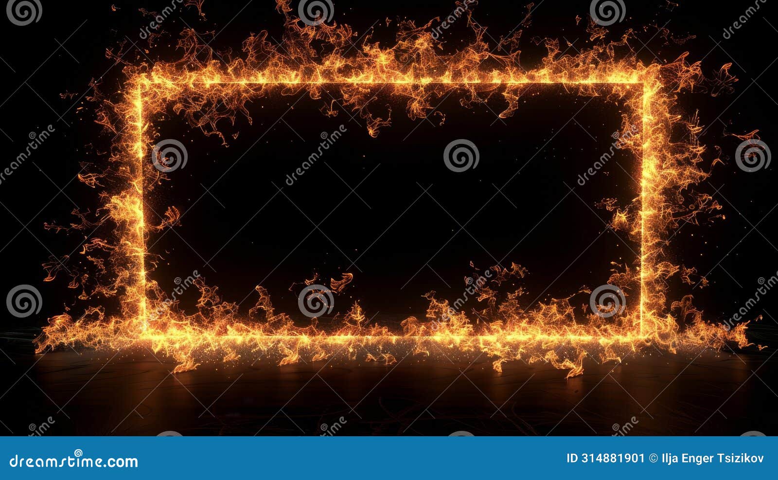 Vivid Fiery Flames Shaping a Striking Rectangular Frame on a Deep Black ...