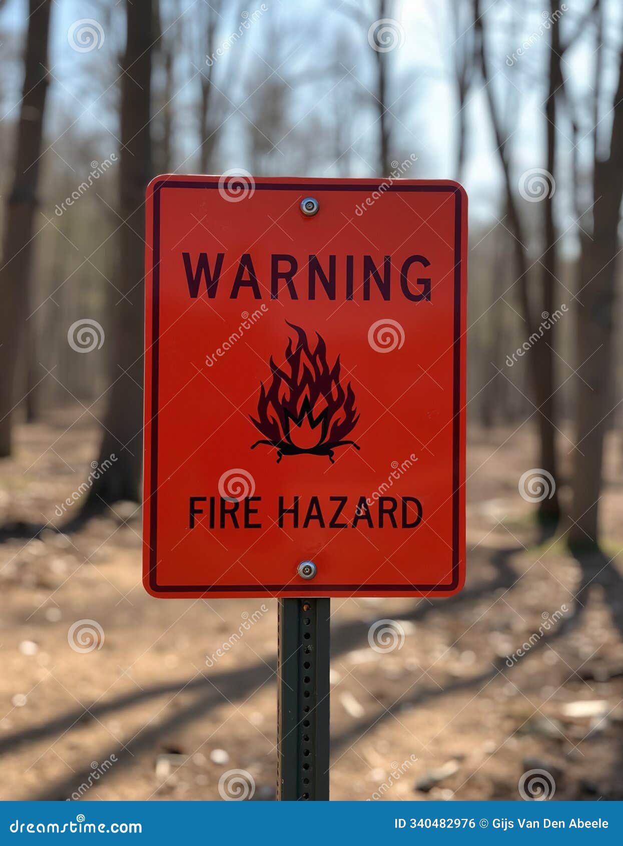 Vivid Fire Hazard Sign Against Dry Forest Backdrop Stock Illustration ...