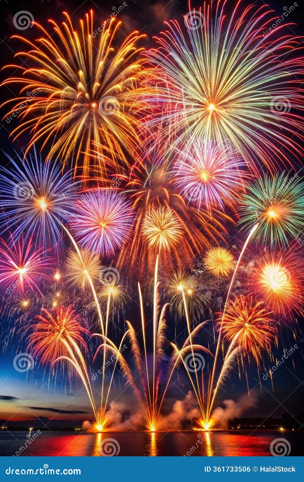 Vivid Fireworks Exploding in Night Sky from Below Stock Illustration ...