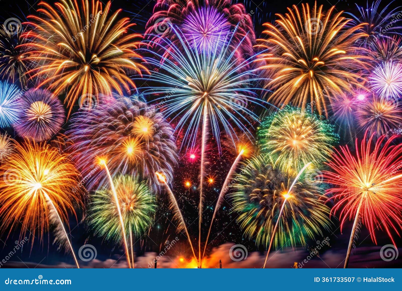 Vivid Fireworks Exploding in Night Sky from Below Stock Illustration ...