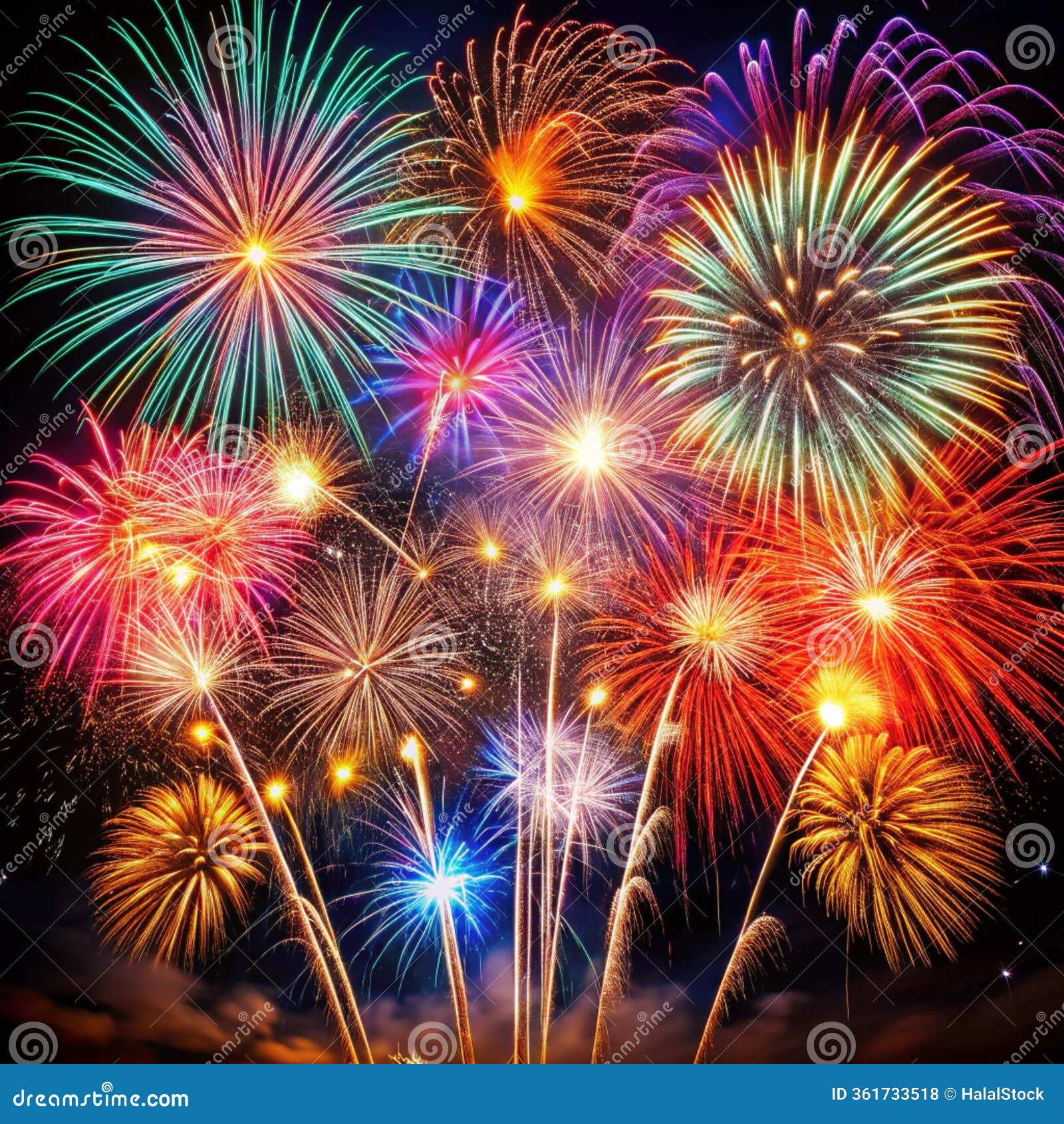 Vivid Fireworks Exploding in Night Sky from Below Stock Illustration ...