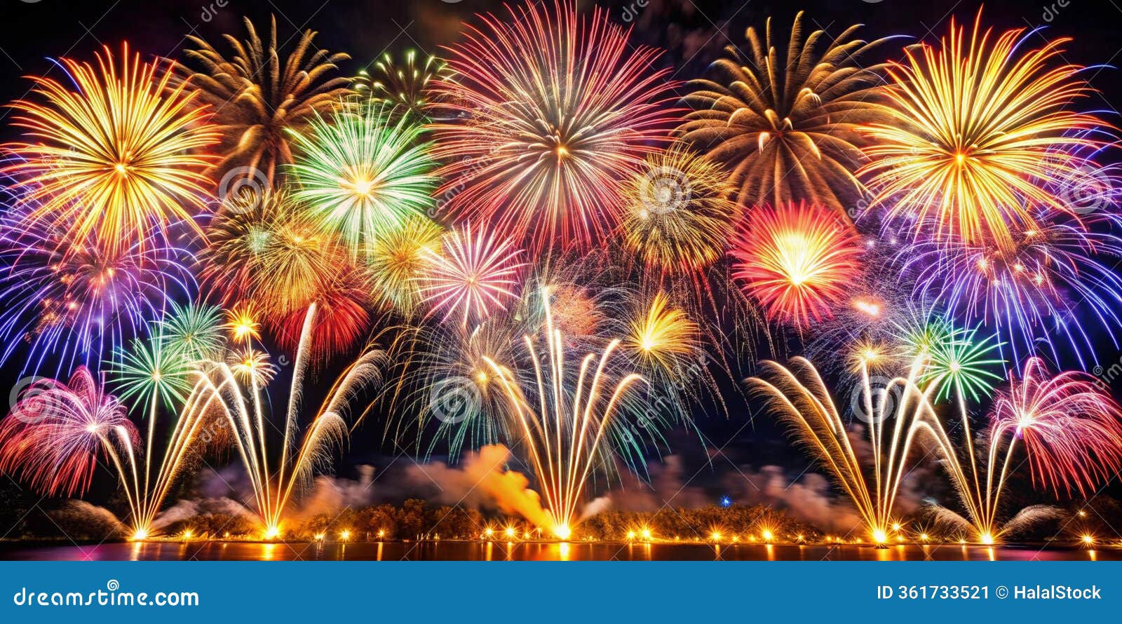 Vivid Fireworks Exploding in Night Sky from Below Stock Illustration ...