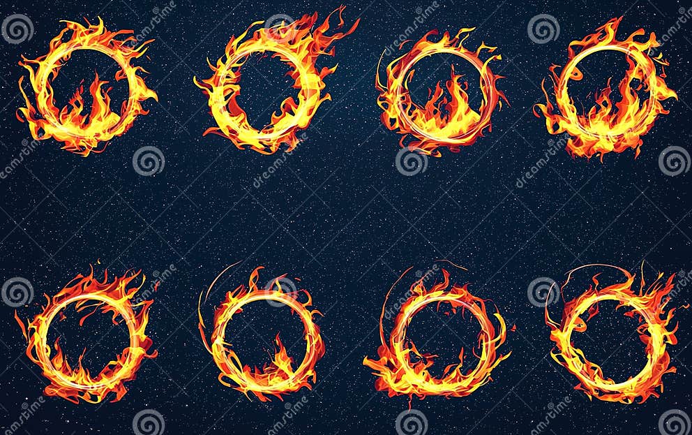 Vivid Flames Forming Circular Patterns Against a Dark Background Create ...