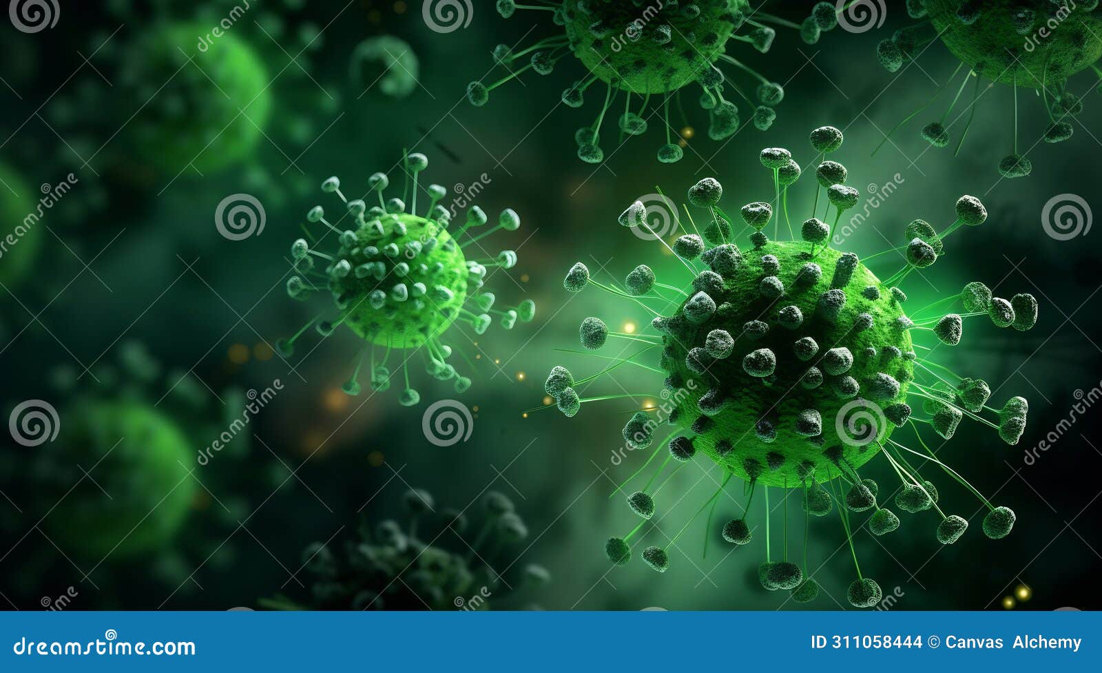 Vivid Green Virus Particles Illustration Stock Photo - Image of ...