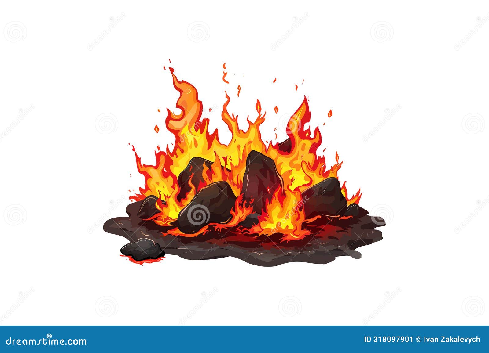 Vivid Illustration of Campfire with Flaming Rocks. Vector Illustration ...