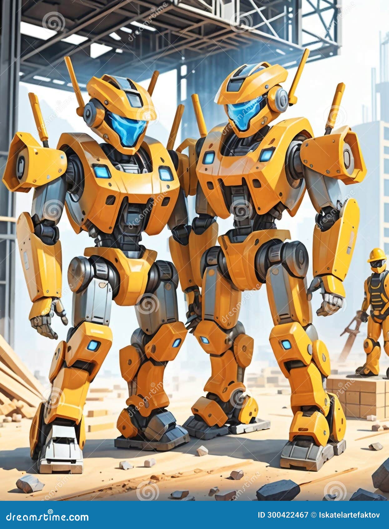 Robot Builders Work on a Construction Site with Tools. Made with AI ...