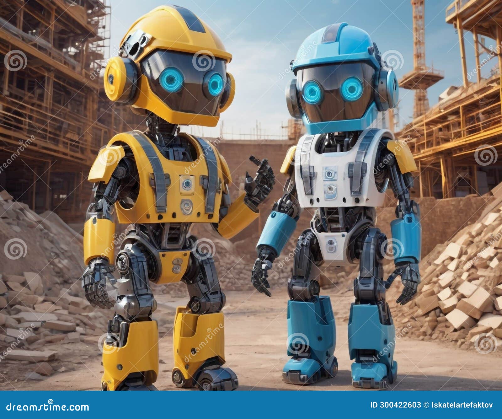 Robot Builders Work on a Construction Site with Tools. Made with AI ...